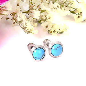 NewZenro Blue Turquoise 18g Cartilage Tiny Bead Ball Stud Earrings Dainty Flat Screw Back Stainless Steel Comfort Fit Tragus Helix Studs Minimalist Piercing Jewelry Gifts for Women Mom Wife Birthday