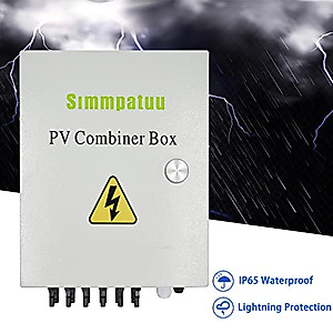 6 String PV Combiner Box, Waterproof Solar Combiner Box with Circuit Breaker LED, 10A Rated Current Fuse with Lightning Arrester and 63A DC Breaker Solar Connector for On/Off Grid Solar Panel System