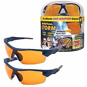 BattleVision Storm Glare-Reduction Glasses by BulbHead, See Clearly During Bad Weather Day or Night, Great for ALL Weather Conditions, Optimize Light & Block Blue Rays, Unisex Design, 2 Pairs
