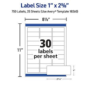 Avery Easy Peel Printable Address Labels with Sure Feed, 1" x 2-5/8", White, 750 Blank Mailing Labels (18260)