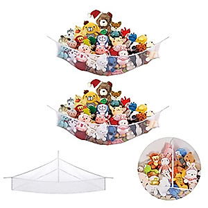 INSFITY Stuffed Animal Hammock Corner Plush Toys Storage Net Organizer (White 2 Pack, X-Large)