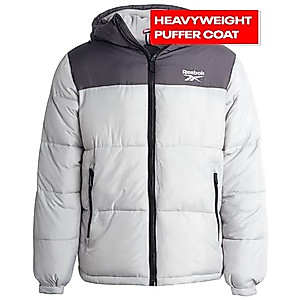 Reebok Men's Puffer Jacket - Heavyweight Quilted Puffer Coat with Wide Hood - Weather Resistant Ski Jacket for Men (M-XXL), Size Large, Charcoal/Grey