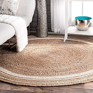 Sanwariya Rugs Export 4x4, 5x5, 6x6,Feet Natural Jute Scallop Round Rug, Floor Scalloped Edge Rug Braided Boho Eco Large Circular Handmade Area Rugs