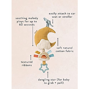 Itzy Ritzy – Musical Pull-Down Toy - Bitzy Notes Baby Musical Toy Attaches to Car Seat, Play Gym, or Stroller & Plays a Soothing Melody, Infant Toy for Ages 0 Months and Up (Moon)