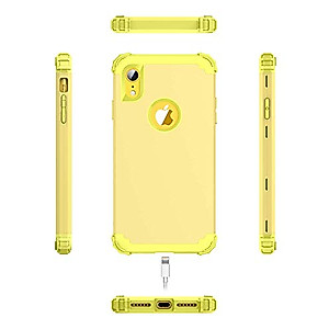 BENTOBEN iPhone XR Case, iPhone XR Phone Case, 3 in 1 Heavy Duty Rugged Hybrid Solid Hard PC Cover Soft Silicone Bumper Impact Resistant Shockproof Protective Case for Apple iPhone XR, Yellow Lemon