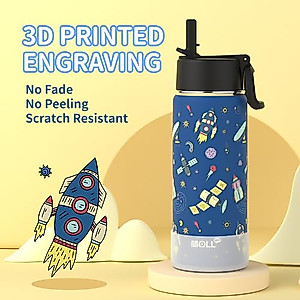 Mollcity 16 oz Stainless Steel Vacuum Insulated Water Bottle with Straw Lid-Reusable Metal Water Flask for School, Boys | Girls-Space