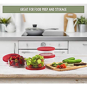 BOVADO USA 2 Cup Glass Food Storage Containers (6 Pack) | Nonpourous Dishwasher, Freezer & Oven Safe Glass, Easy-Clean | Red Lids