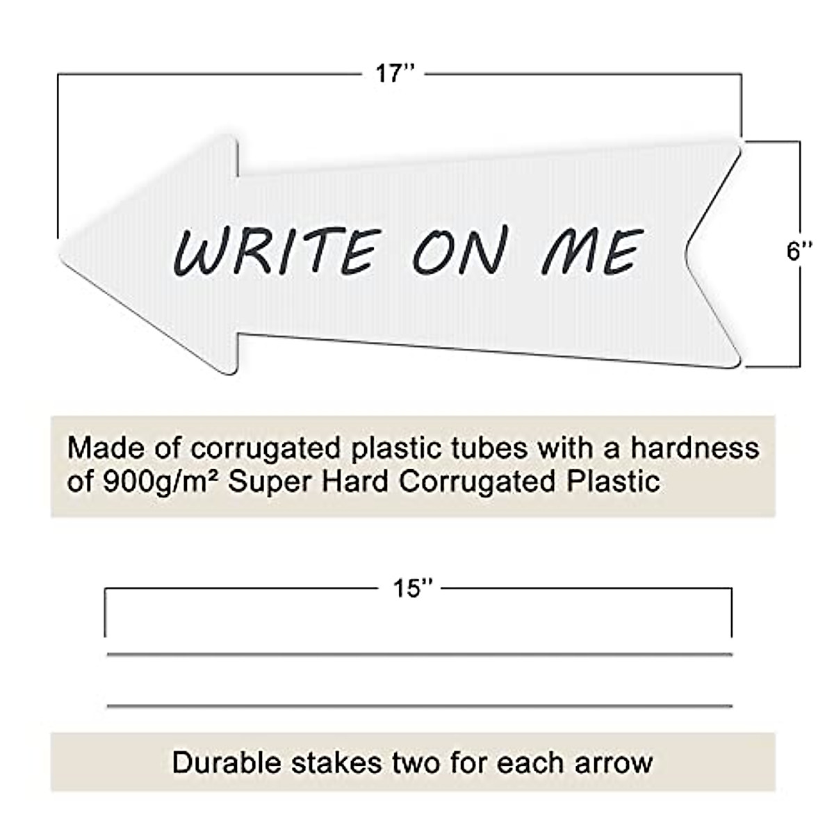 Blank Arrow Signs with Stakes 3 Pack 17 x 6 Inches Wedding Directional Yard Signs with Stakes, This Way Arrow Yard Signs Birthday Party Signs Arrow