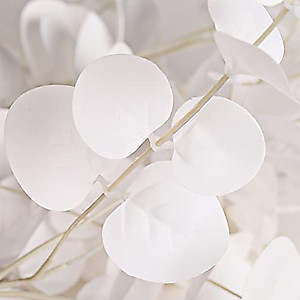 Gorgeoos 16PCS Artificial Eucalyptus Stems Bouquet White Faux Silk Eucalyptus Leaves with 4 Branches Real Touch Leaf Stem for Vase Wedding Table Centerpiece DIY Flower Arrangements Christmas Decor