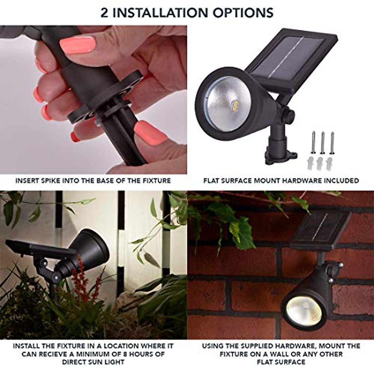 Sterno Home GL40460 Outdoor Solar LED Black Light Kit, Ground or Wall Mountable, Landscape Waterproof Security Lighting with Adjustable Spotlight for Patio, Porch, Deck, Garden, Pool - 2 Pack