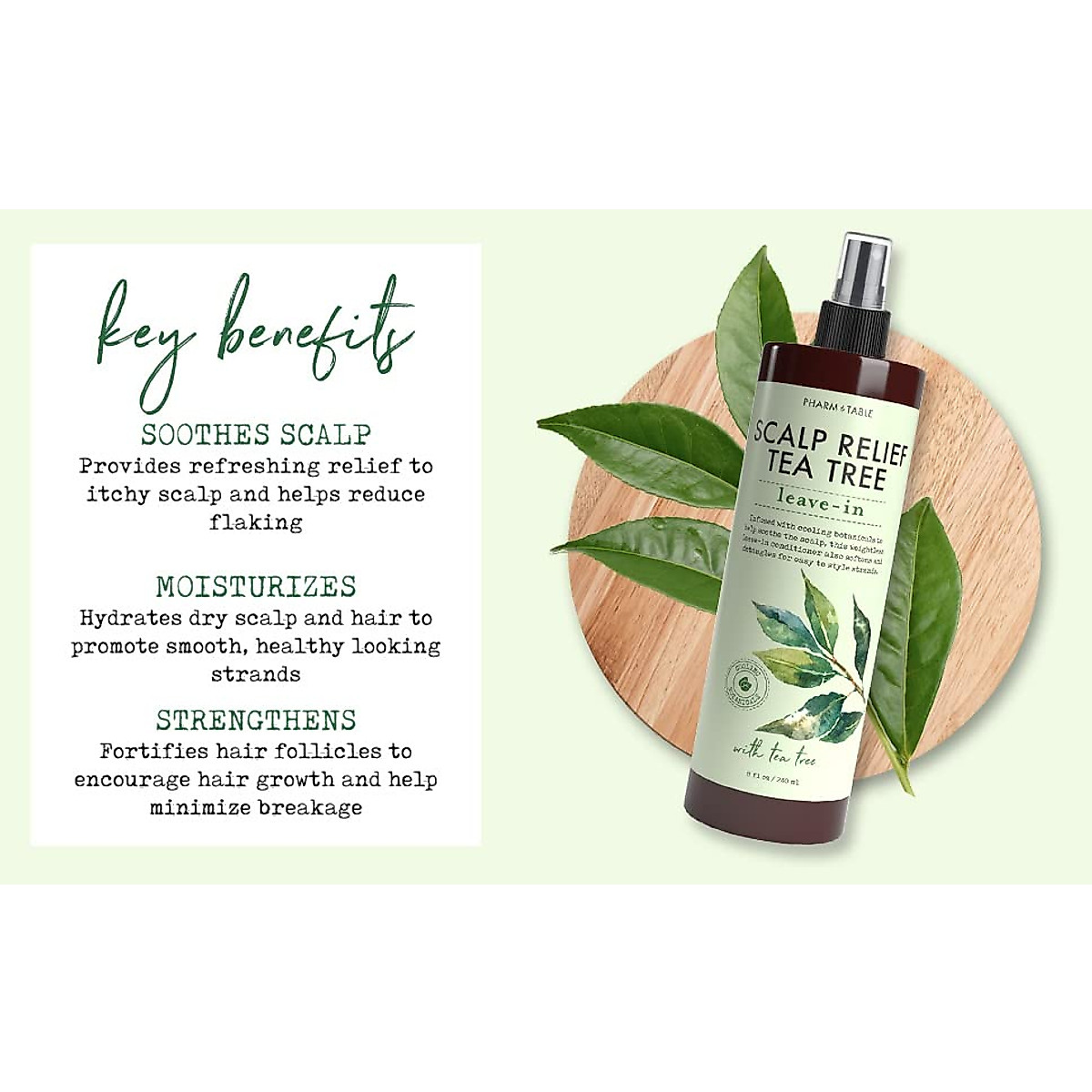 PHARM TO TABLE Scalp Relief Tea Tree Leave-In Conditioner, Relieve Itchy, Dry Scalp, Detangles Hair, 240ml/8 fl oz, 3-Pack