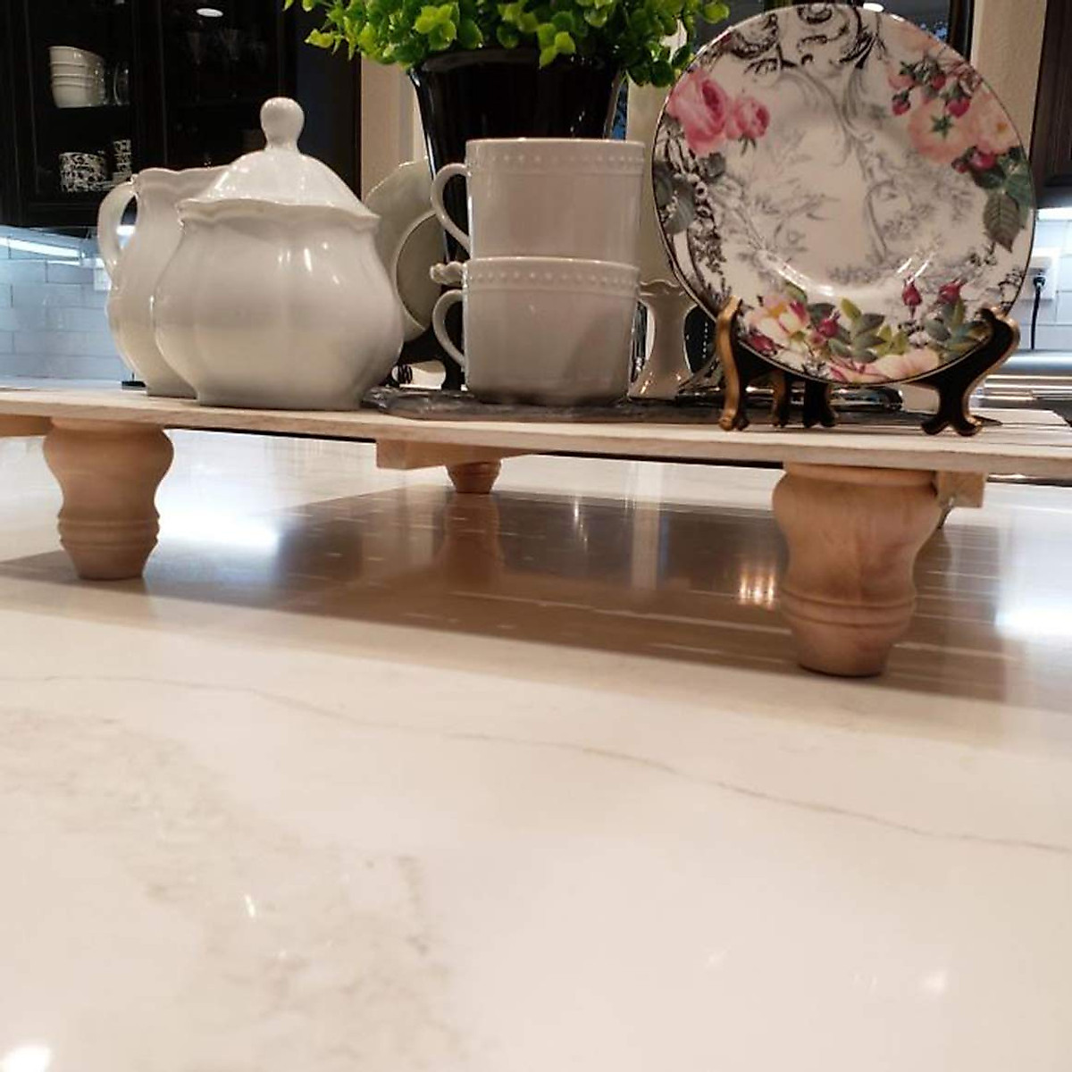 decorluxes Wood Legs for Furniture Set of 4 Kallax Legs Short Table Legs Coffee Table Legs Dresser Legs Set of 4 Bun Feet Gold Natural Woden Things (3 in with Mounting Plates)