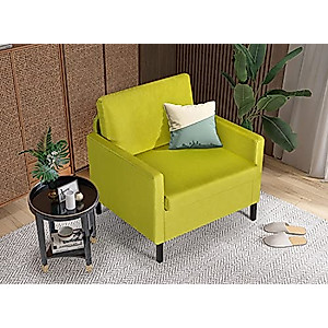 TYBOATLE Modern Upholstered Linen Fabric Accent Arm Chairs, Living Room Single Sofa Chair with Metal Legs, Comfy Reading Lounge Armchair for Small Spaces, Apartment, Bedroom, Office (Green)