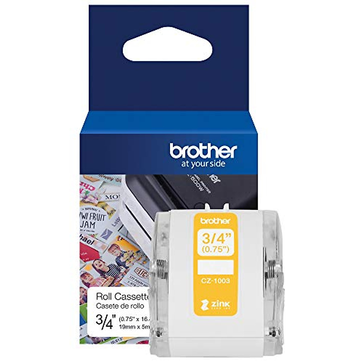 Brother Genuine CZ-1003 Continuous Length ¾” (0.75”) 19 mm Wide x 16.4 ft. (5 m) Long Label roll Featuring Zero Ink Technology, CZ1003