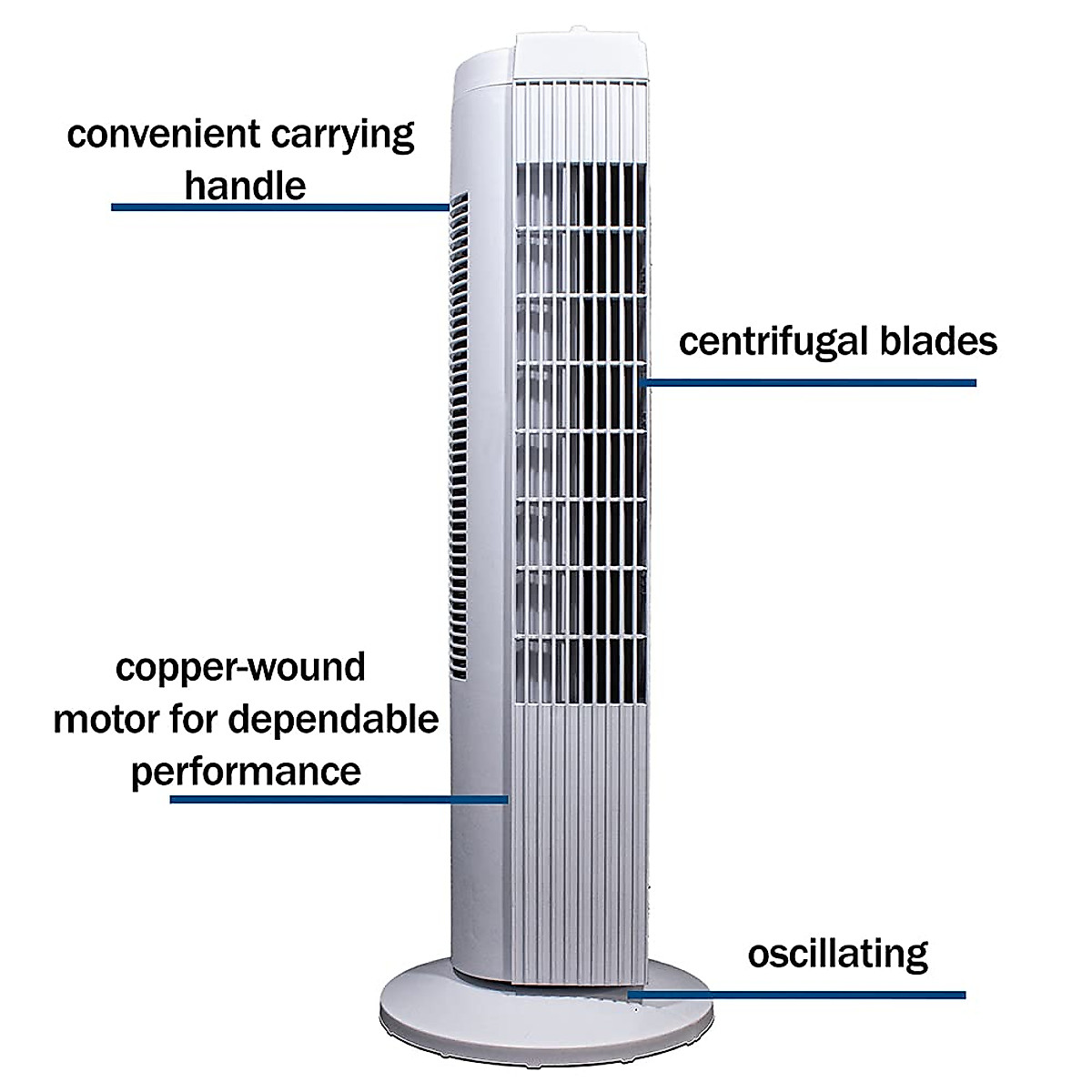 Mainstay FZ10-19MW 28 Inch 3 Speed Compact Oscillating Tower Fan with Auto Shutoff, White (Renewed) (White)