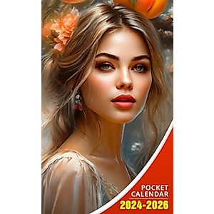 Pocket Calendar 2024 - 2026 With Moon Phase: Three-Year Monthly Planner for Purse , 36 Months from January 2024 to December 2026 | Garden scene | Girl ... | Art by Carne Griffiths and Wadim Kashin