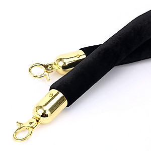 YaeKoo 2 Pack of Velvet Stanchion Rope 4.9 Feet with Stainless Steel Hooks,Crowd Control Stanchion Post Queue Line Barrier Velvet Hanging Ropes for Movie Theaters,Grand Openings,Hotels-Black