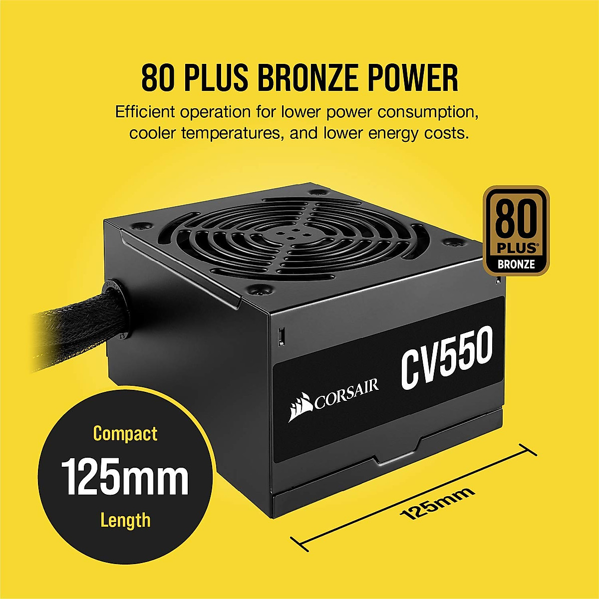 Corsair CV Series, CV550, 550 Watt, 80+ Bronze Certified, Fixed Cable Power Supply (CP-9020210-NA)