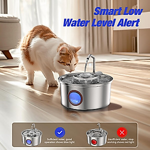 Hicuper Cat Water Fountain,108oz/3.2L Stainless Steel Cat Fountain and Removable Water Bowl,Pet Fountain with Water Level Window,Quiet Pump,Multi-Filter, Water Tap, Provides Flowing,for Dog Cats
