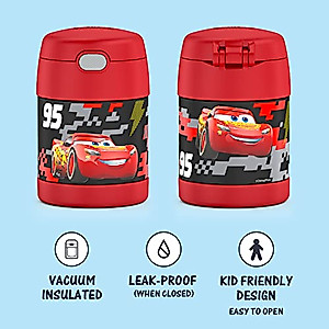 THERMOS FUNTAINER 10 Ounce Stainless Steel Vacuum Insulated Kids Food Jar with Spoon, Cars