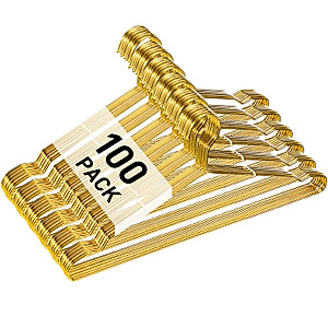 Wesiti 100 Pcs Stainless Steel Metal Hangers Wire Hangers for Clothes Strong Metal Hangers Wire 17.7 Inch Clothes Space for Coat Suit Bridal Boutique Dress Closet Dorm Clothing Rack(Gold)