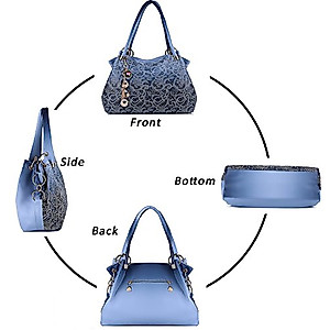 Tinksky Classic Fashion Tote Handbag Leather Shoulder Bag Perfect Large Tote Ls1195 (Grey) (Blue)