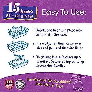 15 Count Fresh Kitty Litter Box Liners Super Thick, Durable, Easy Clean Up Jumbo Drawstring Scented Litter Pan Box Liners, Bags for Pet Cats