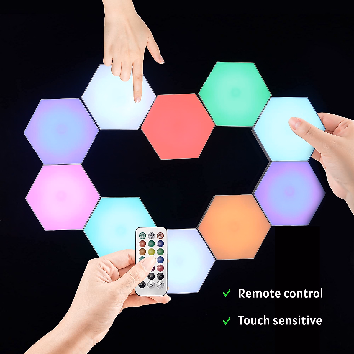 Fignolee Hexagon Lights | Premium Light Panels | RGB Cool Lights | Touch-Sensitive and Remote Controlled Gaming Lights Suitable for Game Room, Bedroom and Living Room | DIY led Wall Lights (6 pcs)