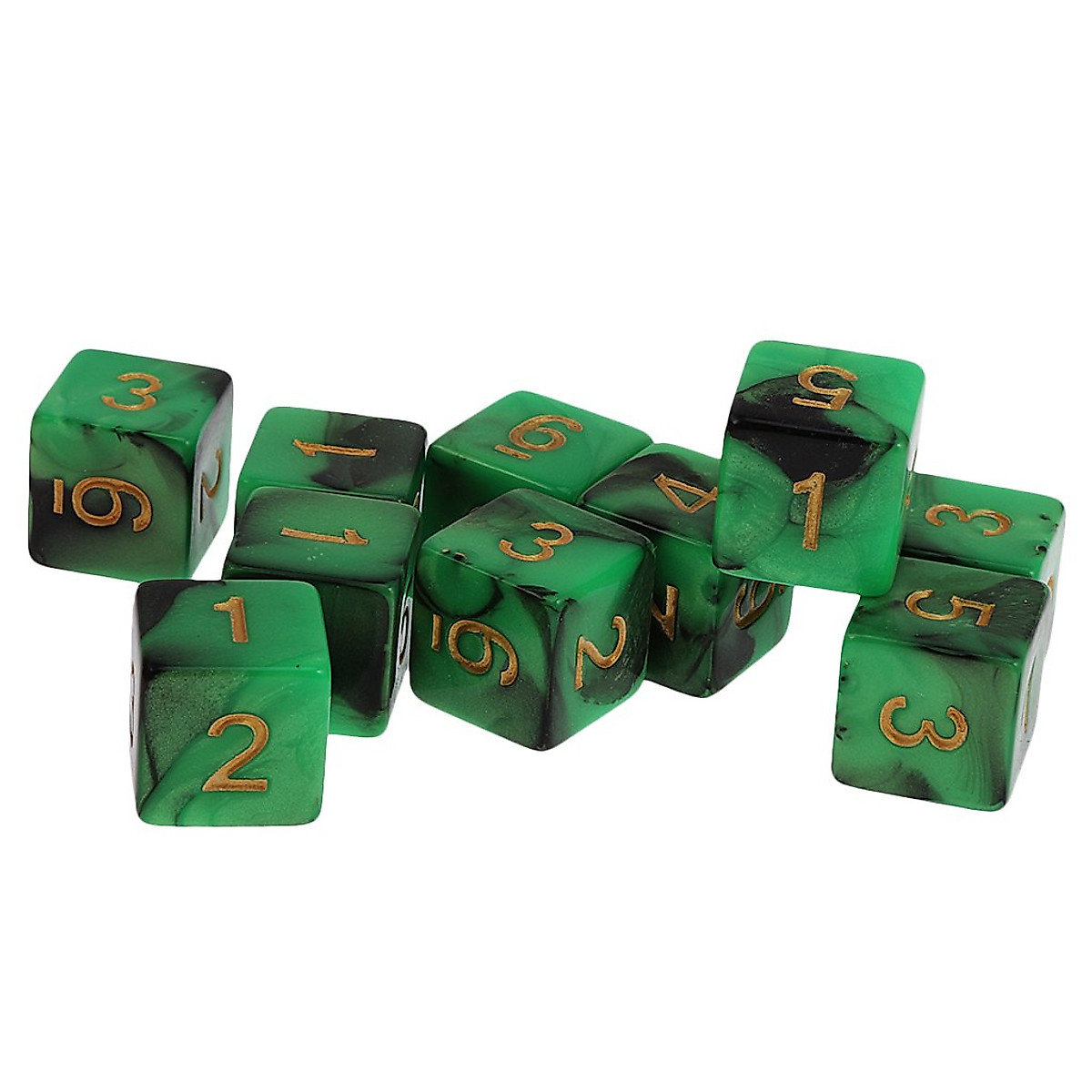 10pcs Six Sided Dual Colored D6 Dices For D&D Casino Poker Dice Guessing Games - Green & Black, 16mm