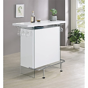 Pemberly Row 47.25" W Contemporary Wood Bar Unit in Gloss White/Clear