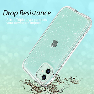 Coolwee Crystal Glitter Full Protective Case for iPhone 11 Heavy Duty Hybrid 3 in 1 Rugged Shockproof Women Girls Transparent for Apple iPhone 11 6.1 inch Shiny Clear Bling Sparkle