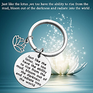 LQRI Lotus Keychain Yoga Karma Inspirational Keychain Best Friend Gift Yoga Lovers Gift (silver)