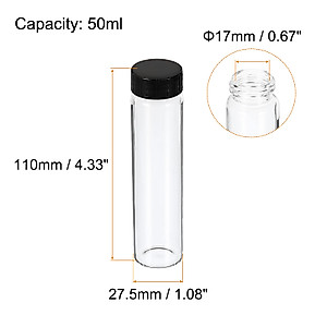 PATIKIL 50mL Reagent Media Bottle, 12 Pack Round Glass Storage Bottles Plastic Screw Cap for Lab Home, Clear