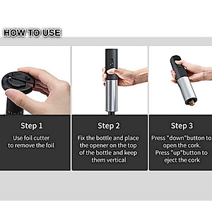 Electric Wine Opener Battery Operated Wine Bottle Openers with Foil Cutter One-touch Button Reusable Automatic Wine Corkscrew Remover for Home Kitchen Party Bar Restaurant