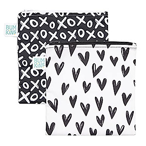 Bumkins Sandwich Bag / Snack Bag, Reusable Fabric, Washable, Food Safe, BPA Free, 7x7 - Hearts & XOXO (Pack of 2)