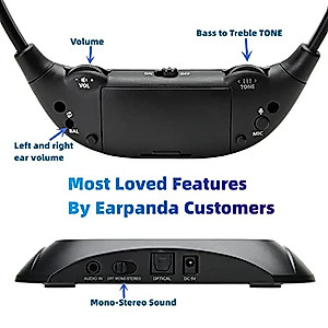 Earpanda Dual Wireless TV Headphones for Seniors - Hear TV Louder and Clearer with Tone and Balance Control - 100ft Long Range | Works with Two Users and Digital Smart and Analog Televisions