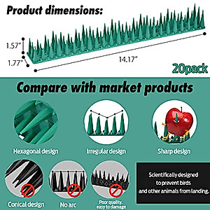 edola Bird Spikes for Outside 20 Pack, Squirrel Cat Dog Pigeon Deterrent, Plastic Animal Defender Spikes for Fence, Keep Cats Birds Away