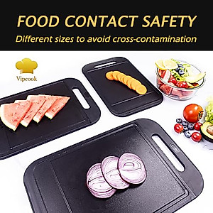Vipcook Cutting Boards for Kitchen 3Pcs Set Larger Chopping Board Thick Cutting Board Dishwasher Safe with Easy Grip Handle Juice Grooves BPA Free Non-Slip (Black)