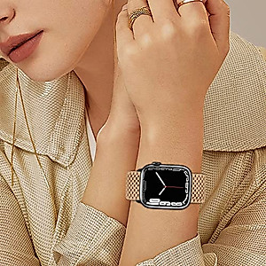 3 Pack Stretchy Nylon Band Compatible with Apple Watch Band 38mm 40mm 41mm for Women Men, Adjustable Sport Solo Loop Elastic Strap for iWatch Series 7/6/5/4/3/2/1/SE, Black/White/Brown