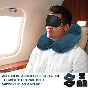 Sintuff 2 Pack Inflatable Travel Pillow for Airplanes Inflatable Neck Flight Pillows with Compact Bag and Blindfold for Traveling, Airplane, Train, Car, Office(Peacock Green and Black)