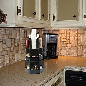 Mind Reader SETT-BLK 18 Compartment 3-Tier Large Breakroom, Lazy Susan Coffee Condiment Organizer, Black, One Size