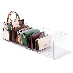 CINPIUK Adjustable Closet Shelf Divider Acrylic Purse Organizer for Closet, Clear Handbag Shelf Dividers, Detachable Separator Rack for Bedroom, Kitchen, Office, Bathroom, 10 Compartments