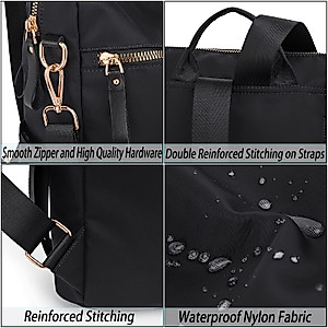 UTO Camo Waterproof Backpack for Women Durable Nylon Multipurpose Roomy Multi pockets Travel Business Shoulder Bag Black