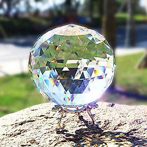 H&D Clear Cut Crystal Glass Ball, 100mm Translucent Faceted Gazing Ball, Crystal Sphere Prisms Suncatcher Home Hotel Decor