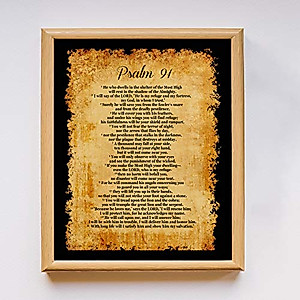 Psalm 91-"He Will Call Upon Me and I Will Answer Him" Bible Verse Wall Print-11 x 14" -Ready To Frame. Inspirational Scripture Print w/Replica Weathered Scroll Design. Ideal Home-Office-Church Décor.
