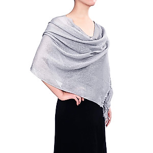 WILLBOND Womens Shawl Chiffon Bridal Evening Soft Wrap Scarf, Chiffon Scarf Ribbon Scarf Satin Scarf for Evening Dresses(L,Gray)