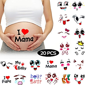 20 Pieces Pregnancy Stickers for Belly Funny Facial Expressions Stickers Pregnant Babies Bump Belly Stickers for Pregnant Women Photography Props