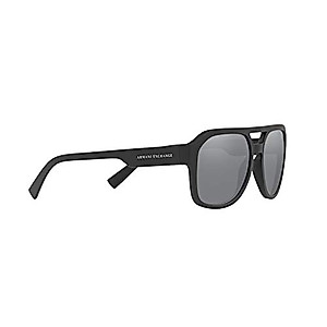 A|X ARMANI EXCHANGE Men's AX4074S Rectangular Sunglasses, Matte Black/Light Grey Mirrored/Black, 57 mm
