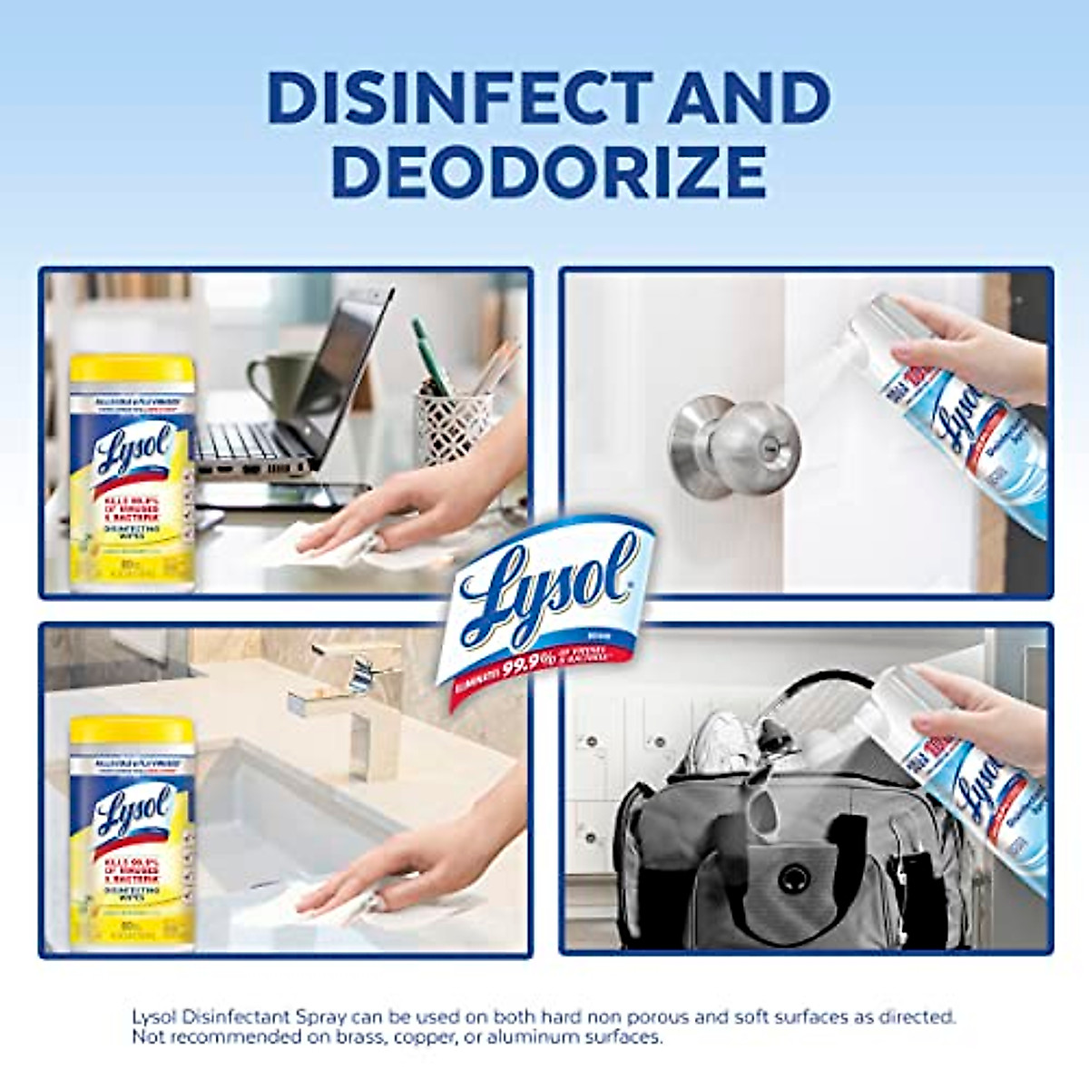 Lysol Disinfectant Multi-Surface Cleaning Wipes, Lemon and Lime Blossom, 80 Count (Pack of 4) Sanitizing Spray, Crisp Linen, 19 Fl Oz Each 2)