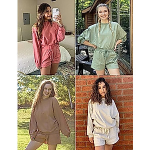 MEROKEETY Women's 2023 Fall Oversized Batwing Sleeve Lounge Sets Casual Top and Shorts 2 Piece Outfits Sweatsuit